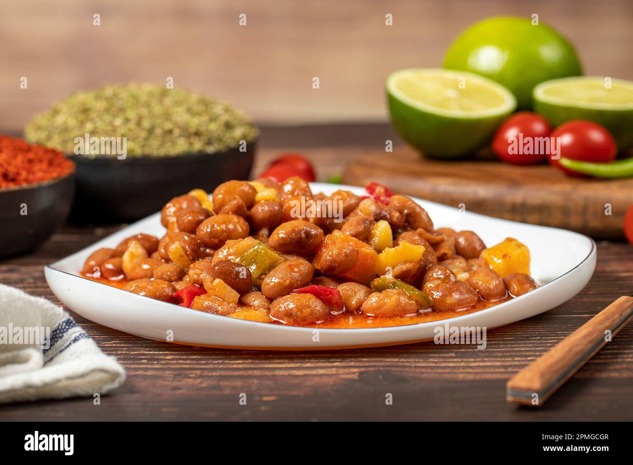 Kidney beans dish with olive oil on wood floor. Healthy foods. Aegean ...