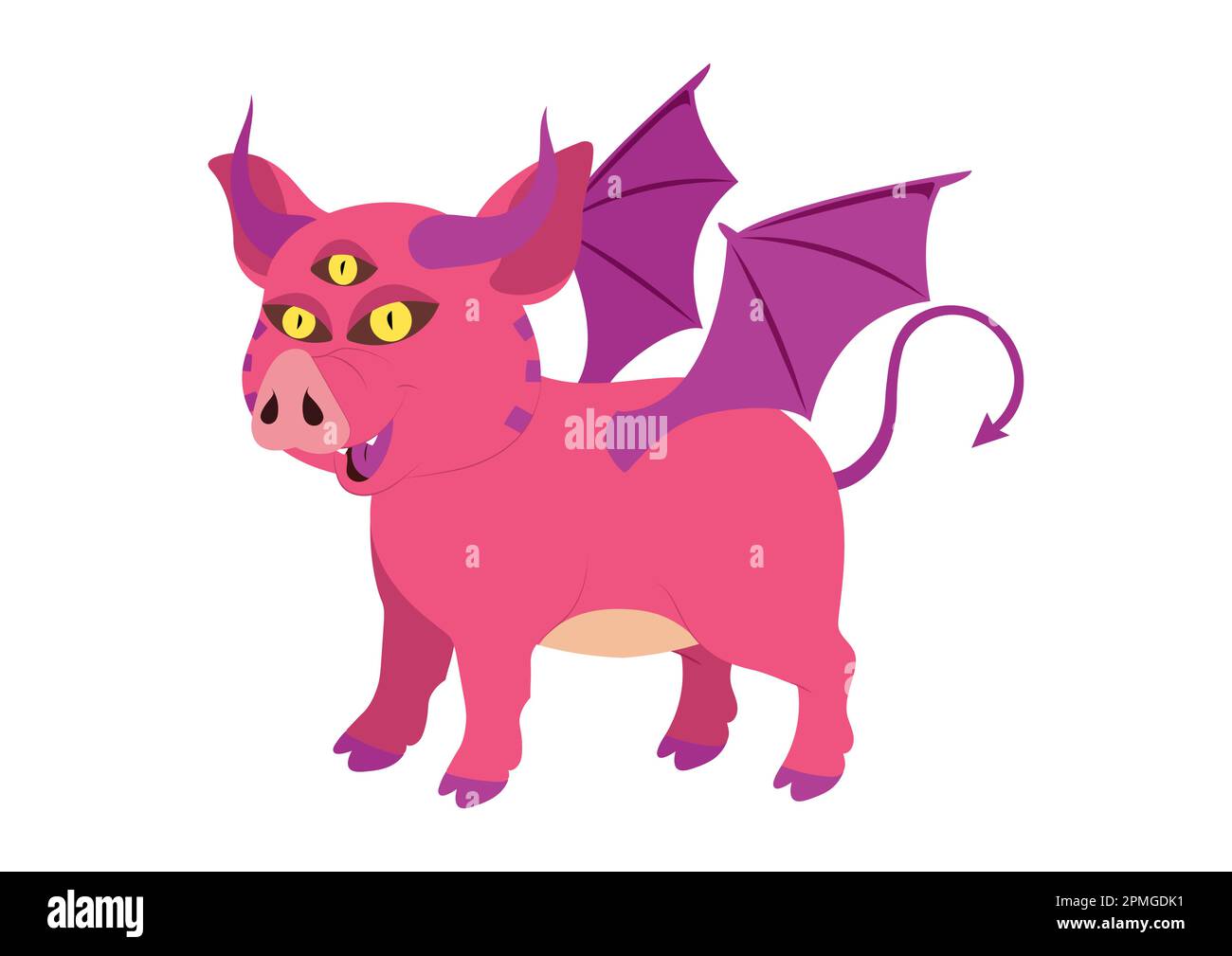 Cartoon winged monster with three eyes on its face isolated on white ...