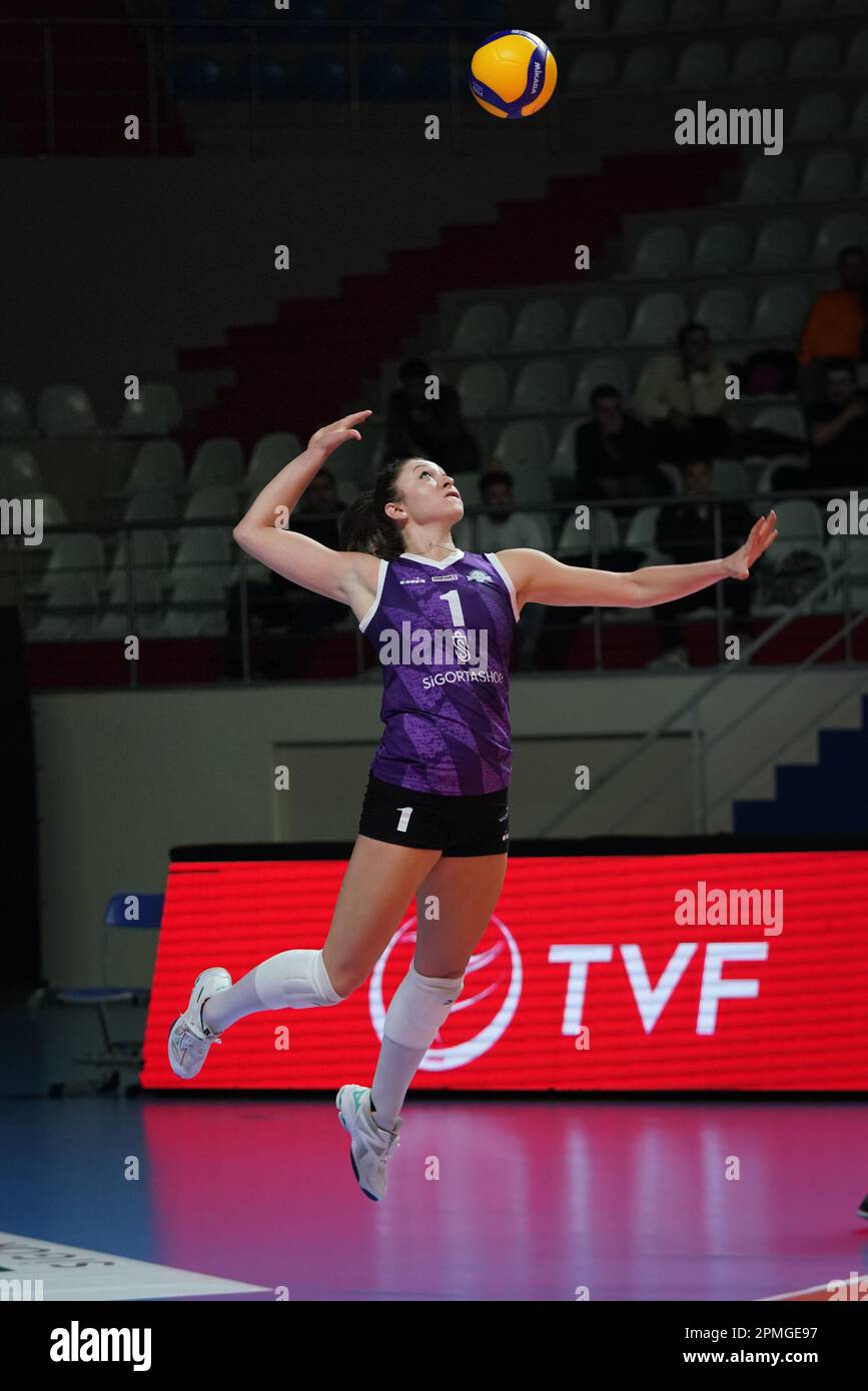 ISTANBUL, TURKIYE - NOVEMBER 13, 2022: Michaela Mlejnkova serves during ...
