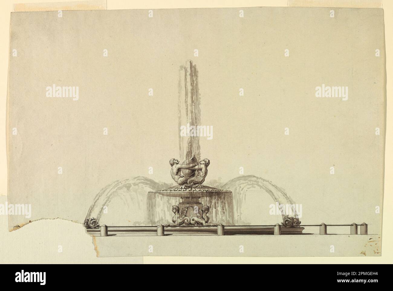Drawing, Design for a Fountain; Italy; pen and black ink, brush and ...