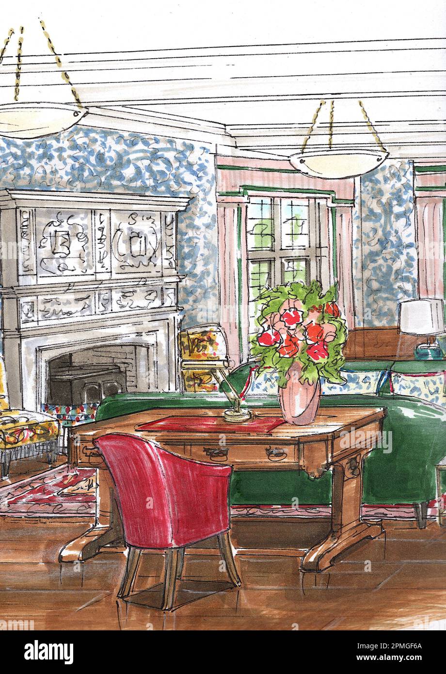 Colour sketch for a traditional style lounge Stock Photo - Alamy