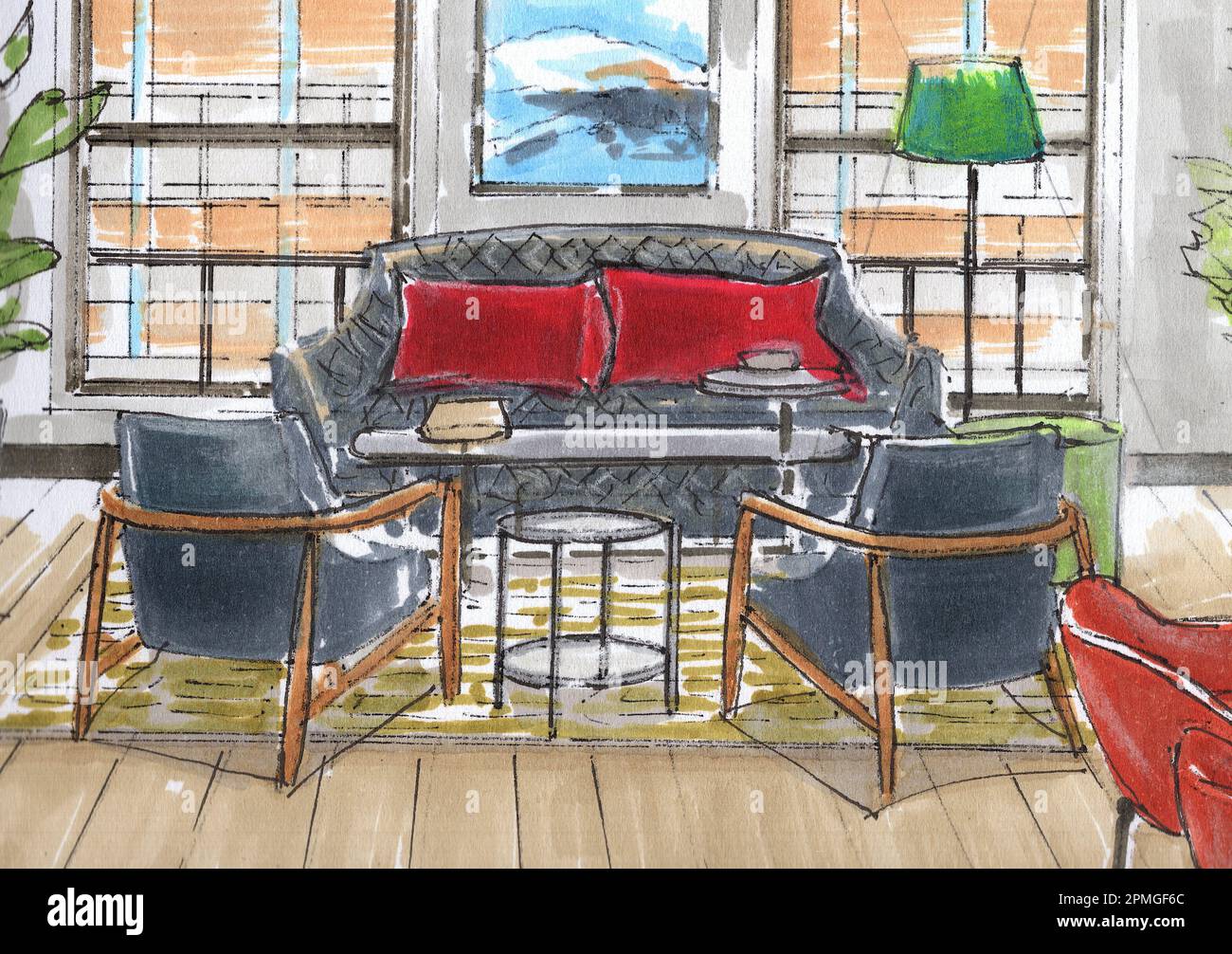 Colour sketch for a modern style office Stock Photo - Alamy