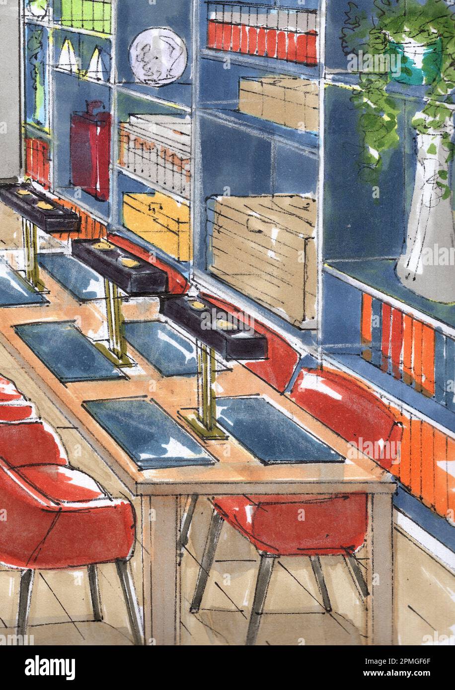 Colour sketch for a modern style office Stock Photo - Alamy