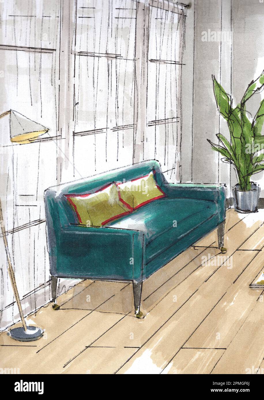 Colour sketch for a modern style office Stock Photo - Alamy