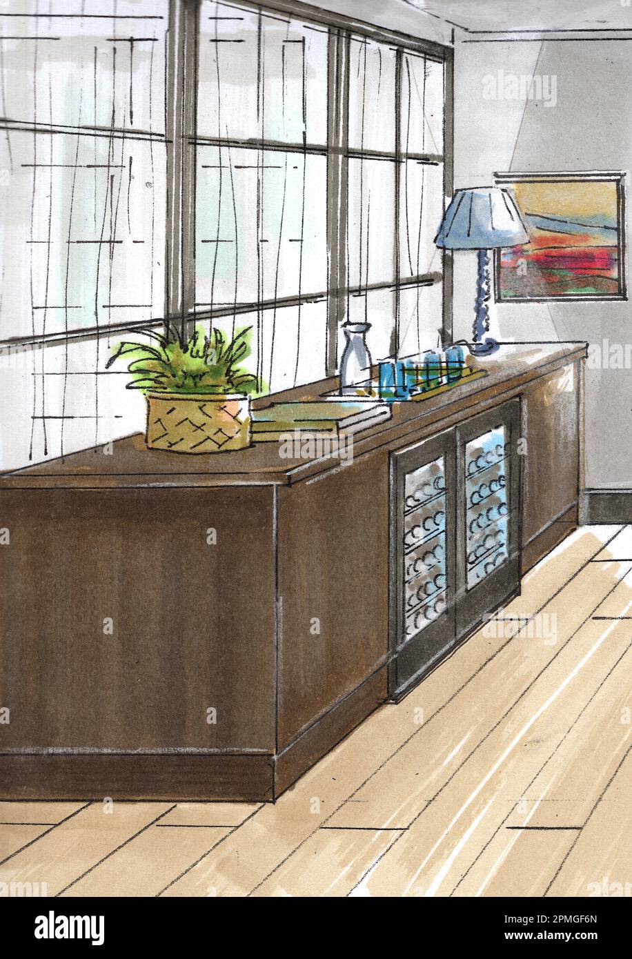 Colour sketch for a modern style office Stock Photo - Alamy