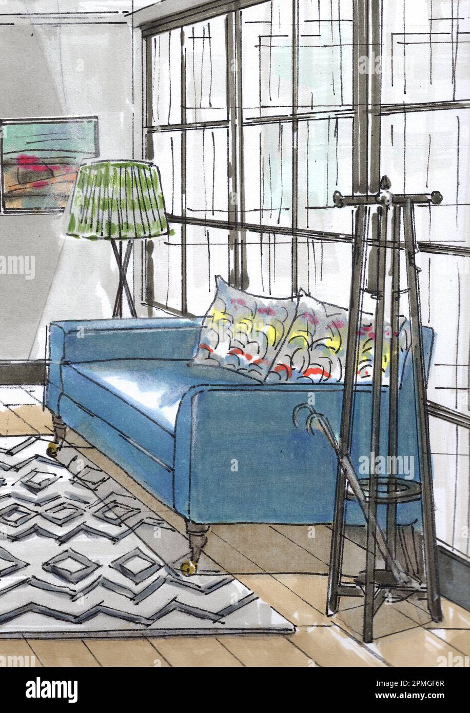 Colour sketch for a modern style office Stock Photo - Alamy