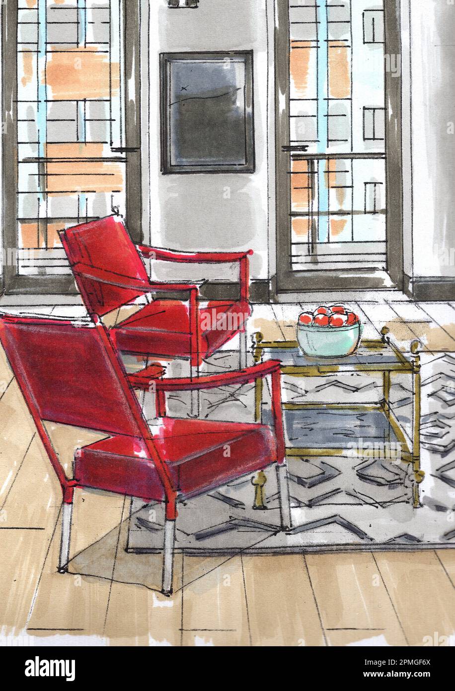 Colour sketch for a modern style office Stock Photo - Alamy
