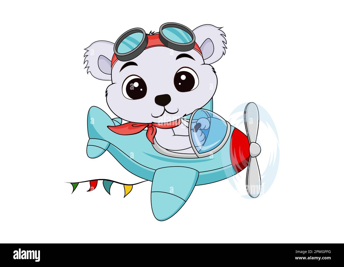 Cute cartoon bear flying on a plane isolated on white background Stock ...