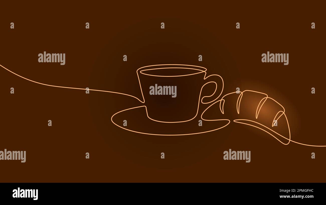 Single continuous line croissant art. Coffee morning cafe french bakery ...