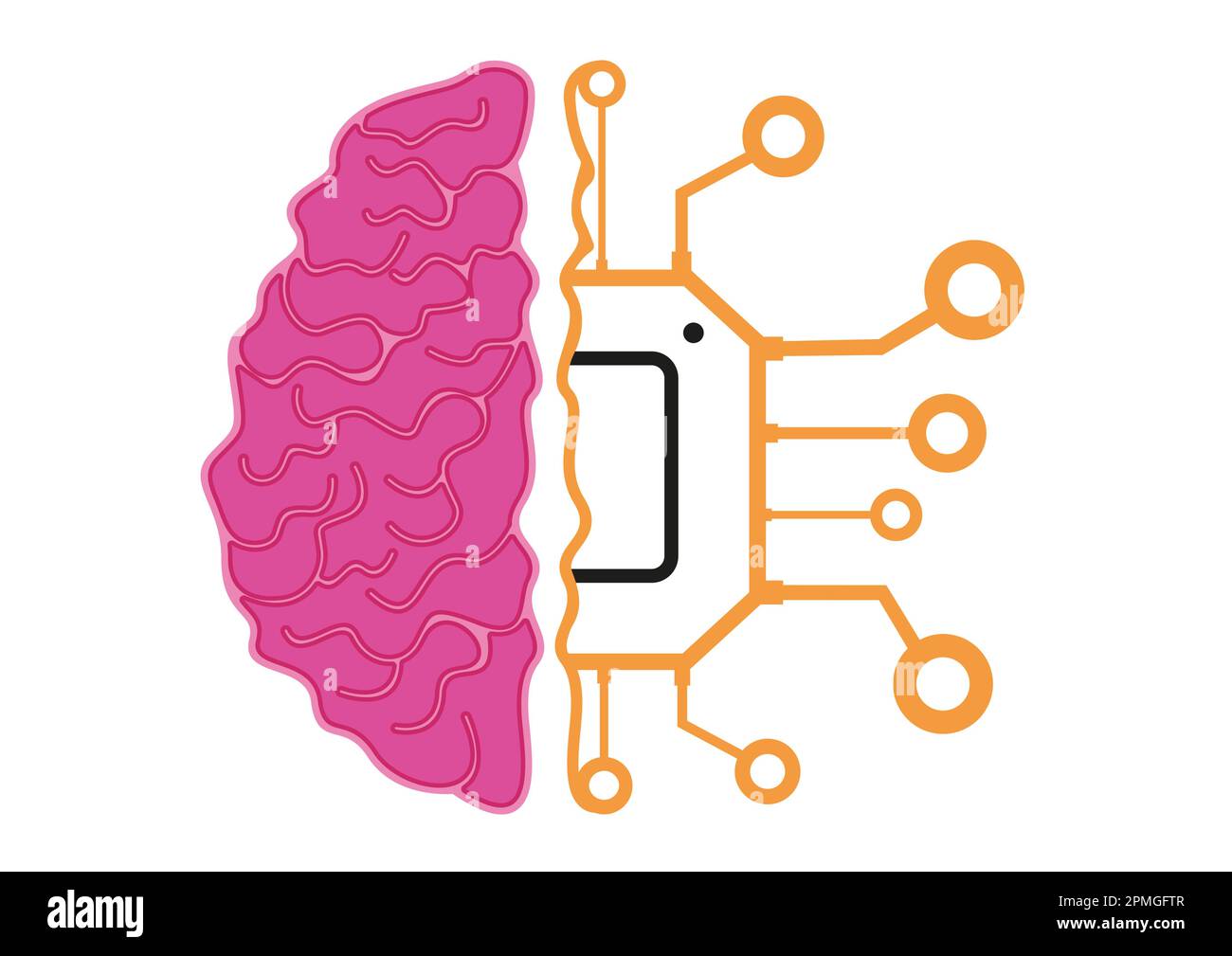 Half brain half processor chip artificial intelligence isolated on white background Stock Vector ...