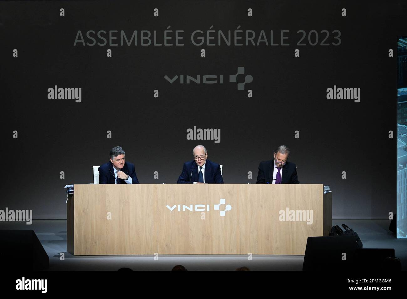 Paris, France. 13th Apr, 2023. Xavier Huillard, CEO of Vinci, Patrick ...