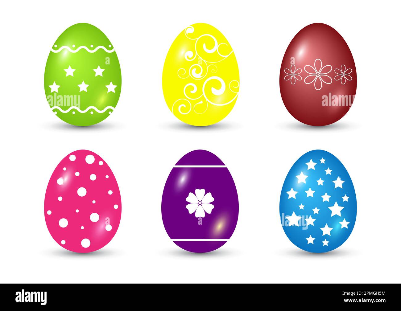 Illustration of six different color easter eggs on a white background ...