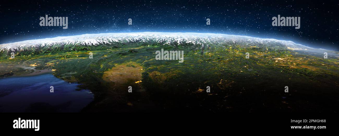 East Himalayas, landscape frome space. Elements of this image furnished ...