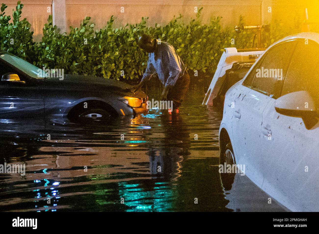 Fort Lauderdale, Florida, USA. 12th Apr, 2023. A stuck car gets towed ...