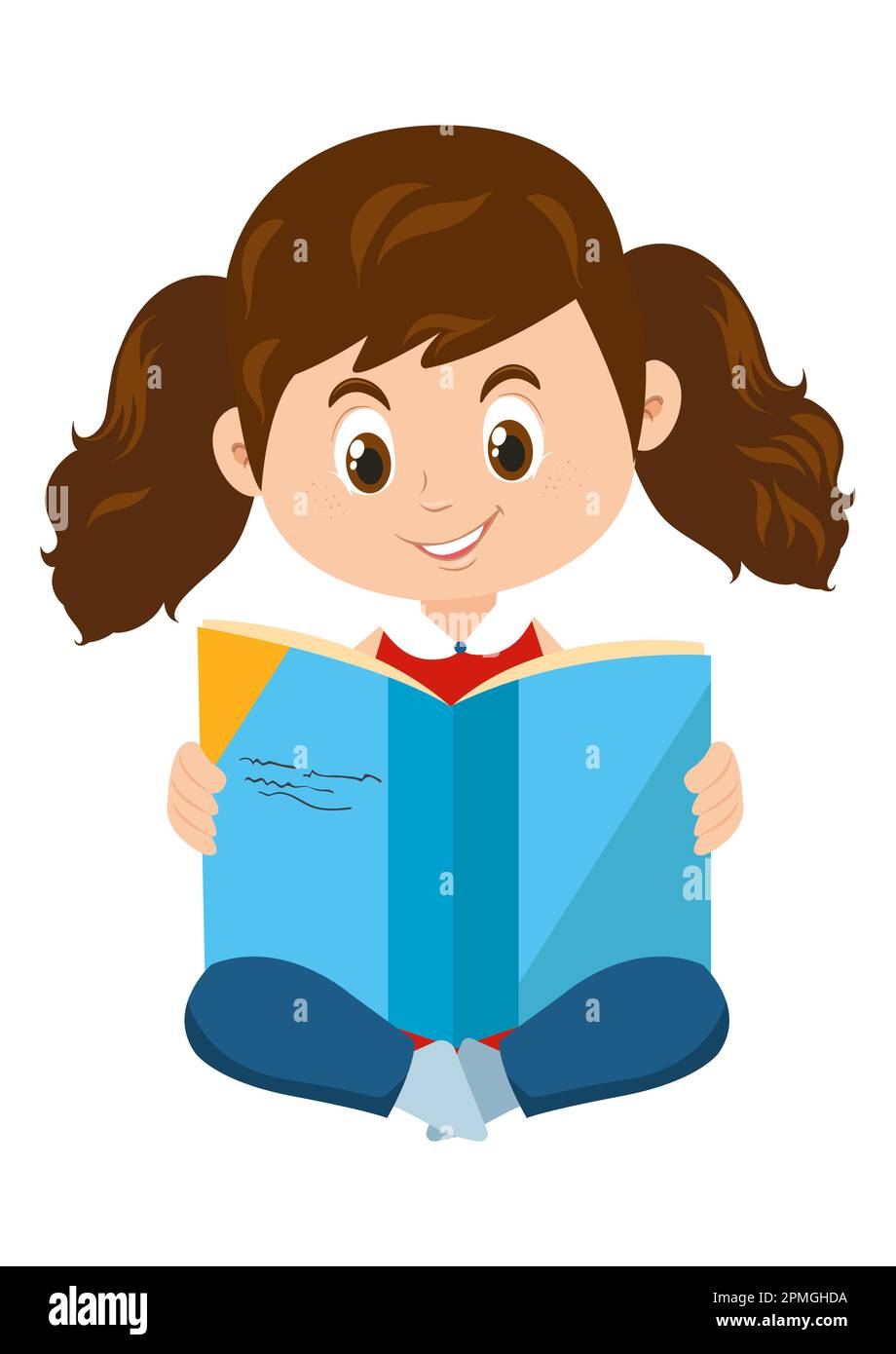 Little girl reading a book vector illustration Stock Vector Image & Art ...