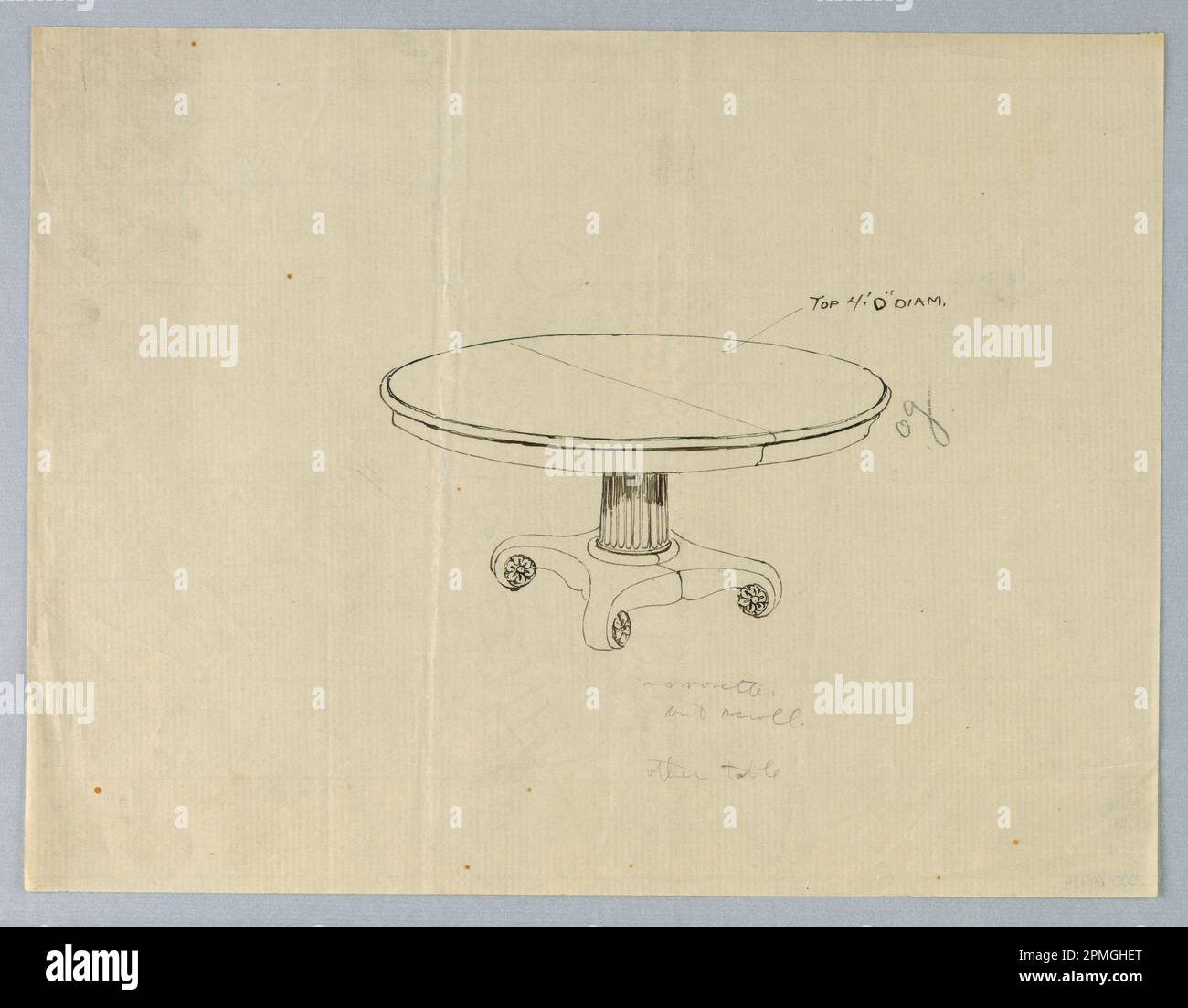 Drawing, Design for a Round Table on Scrolling Base; Designed by A.N ...
