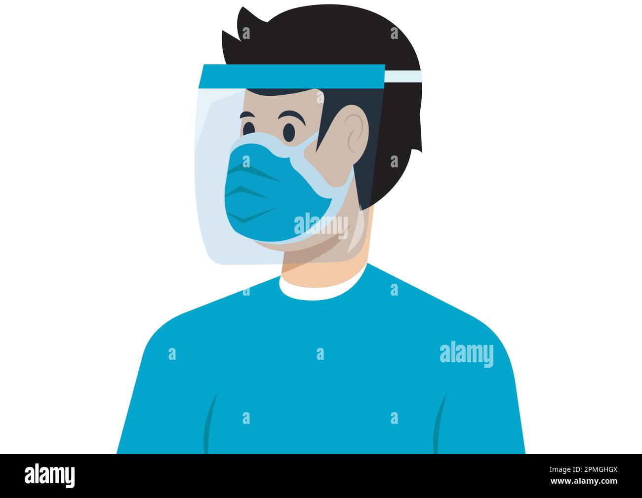 Man wearing a face shield and face mask to protect him from the ...