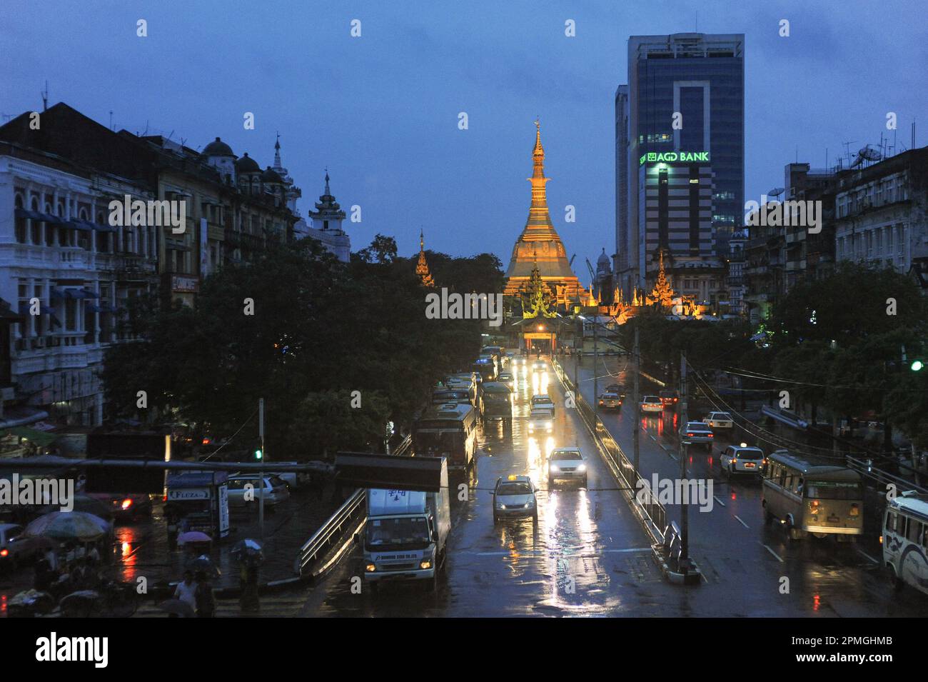 29.07.2013, Yangon, Myanmar, Asia - Elevated view of downtown Yangon ...