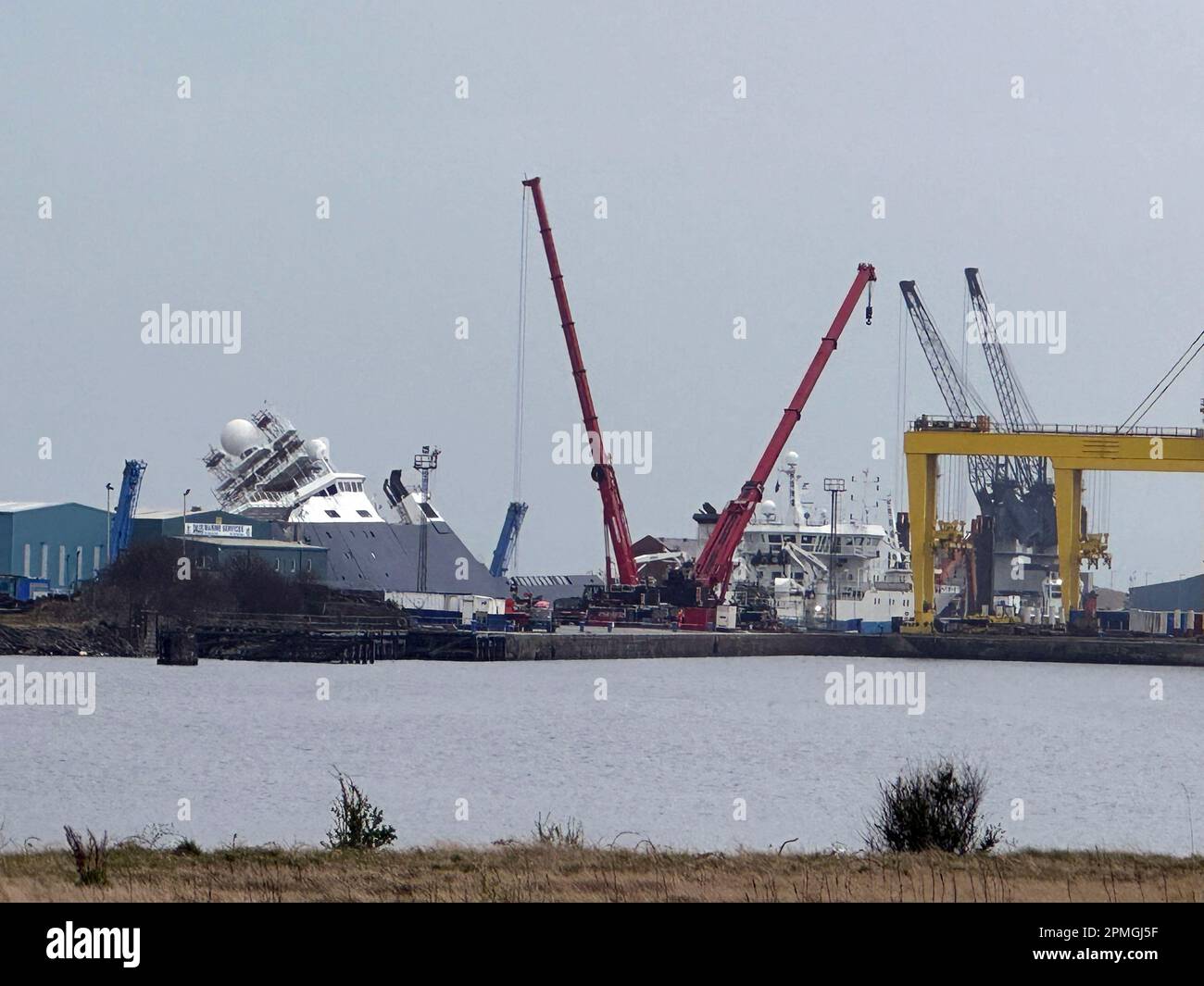 A view of the ship Petrel at Imperial Dock in Leith, Edinburgh, which ...
