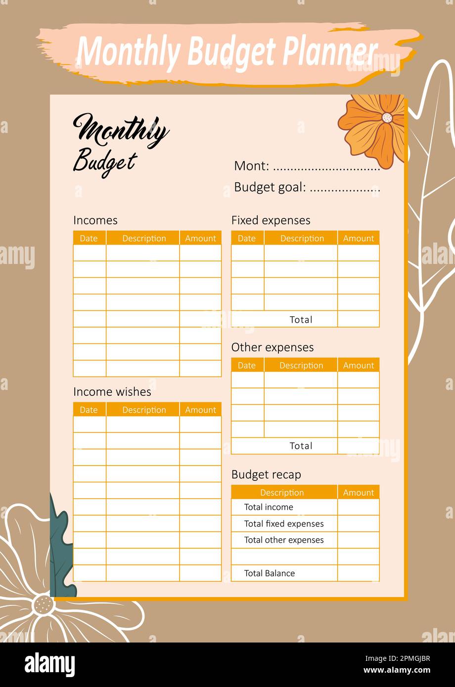 Monthly Income And Expense Budget Planner Template Stock Vector Image