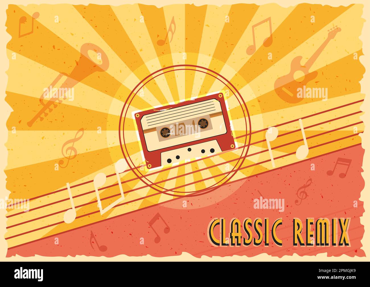 Old Vintage Musical Background. Old Tape, Guitar, Trumpet, Musical ...