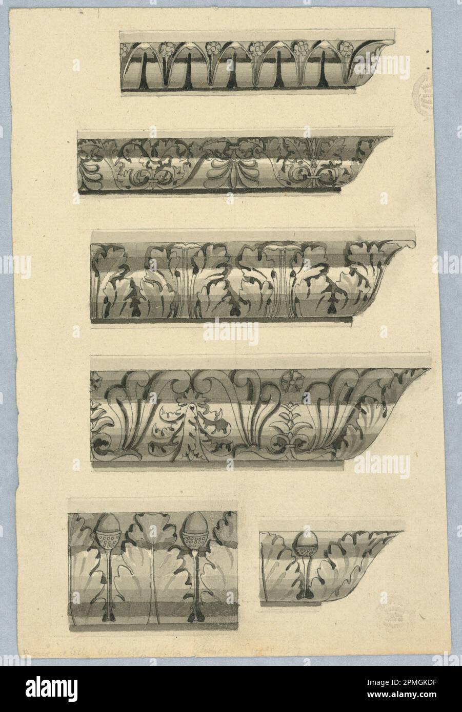 Drawing, Six Designs for Ogees; France; graphite, pen and black ink ...