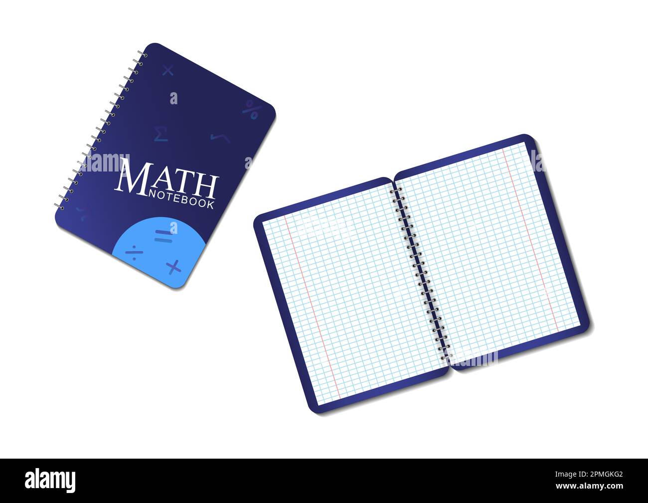 Realistic blue math notebook set isolated on white background Stock ...