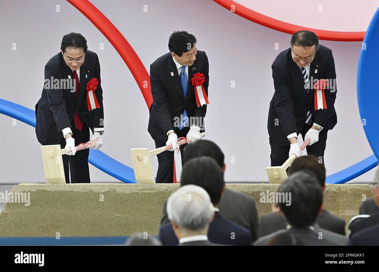 Osaka, Japan, April 13, 2023, (From L to R) Japan's Prime Minister Fumio Kishida, Minister of ...