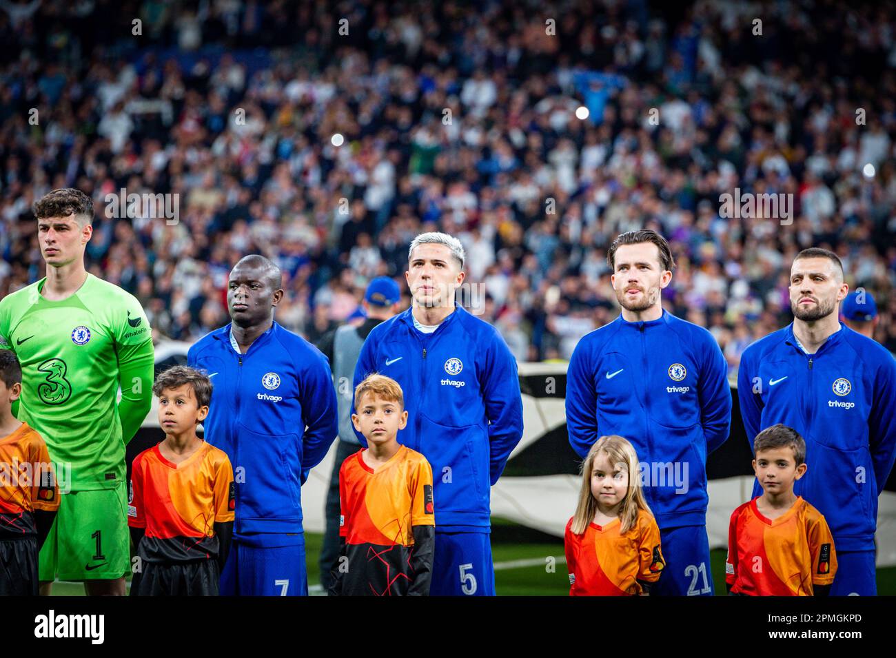 Madrid, Spain. 12th Apr, 2023. Kepa Arrizabalaga (Chelsea), N'Golo ...
