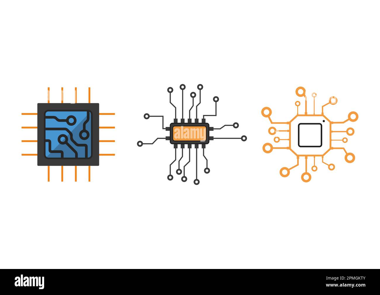 Set of microchips with artificial intelligence isolated on white ... Set of microchips with artificial intelligence isolated on white ...