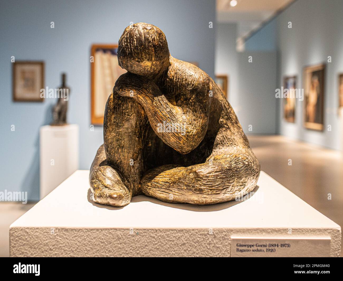 seated boy (Ragazzo seduto) ,1920 - bronze sculpture by Giuseppe Gorni ...