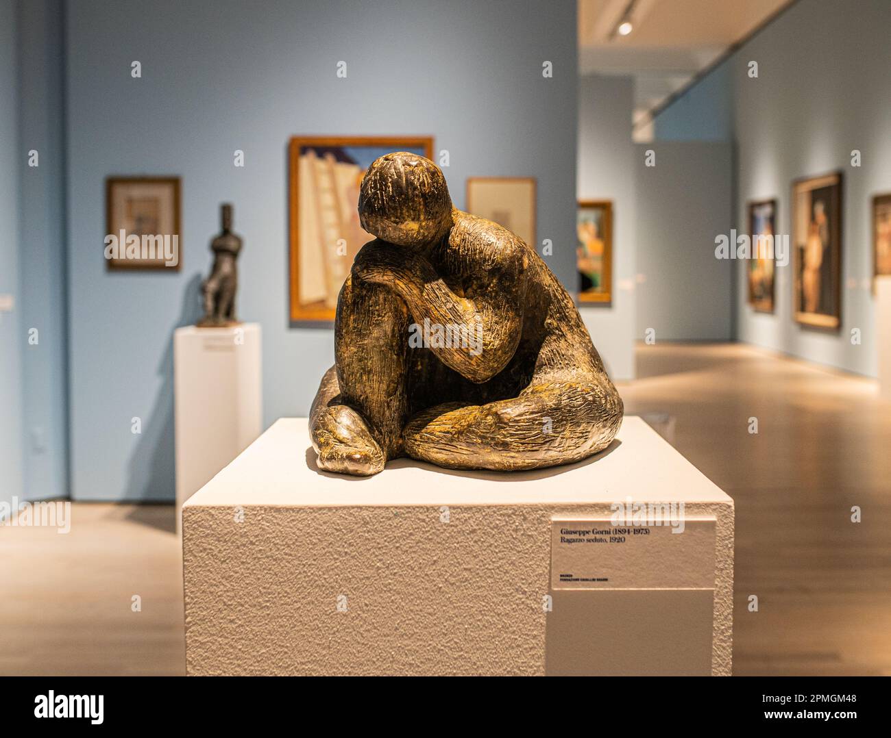 seated boy (Ragazzo seduto) ,1920 - bronze sculpture by Giuseppe Gorni ...