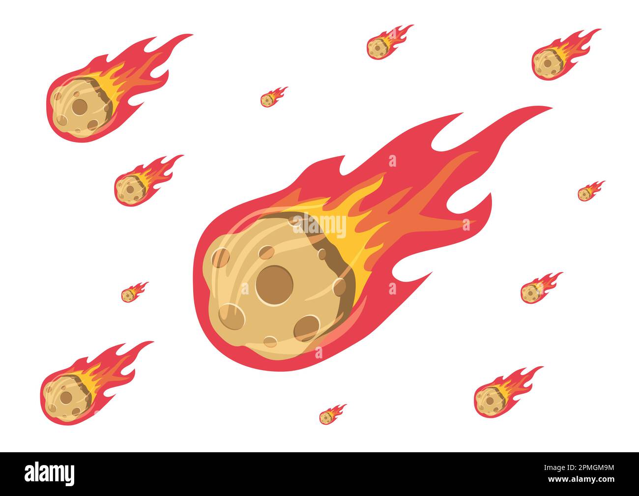 Set of Fiery Meteorite in flat style. Vector illustration of meteorite ...