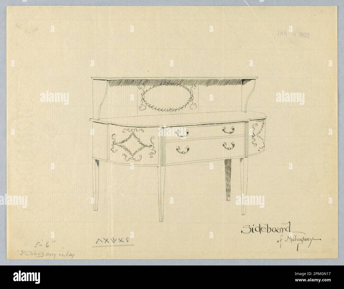 Drawing, Design for Mahogany Sideboard with Neo-Classical Motifs ...