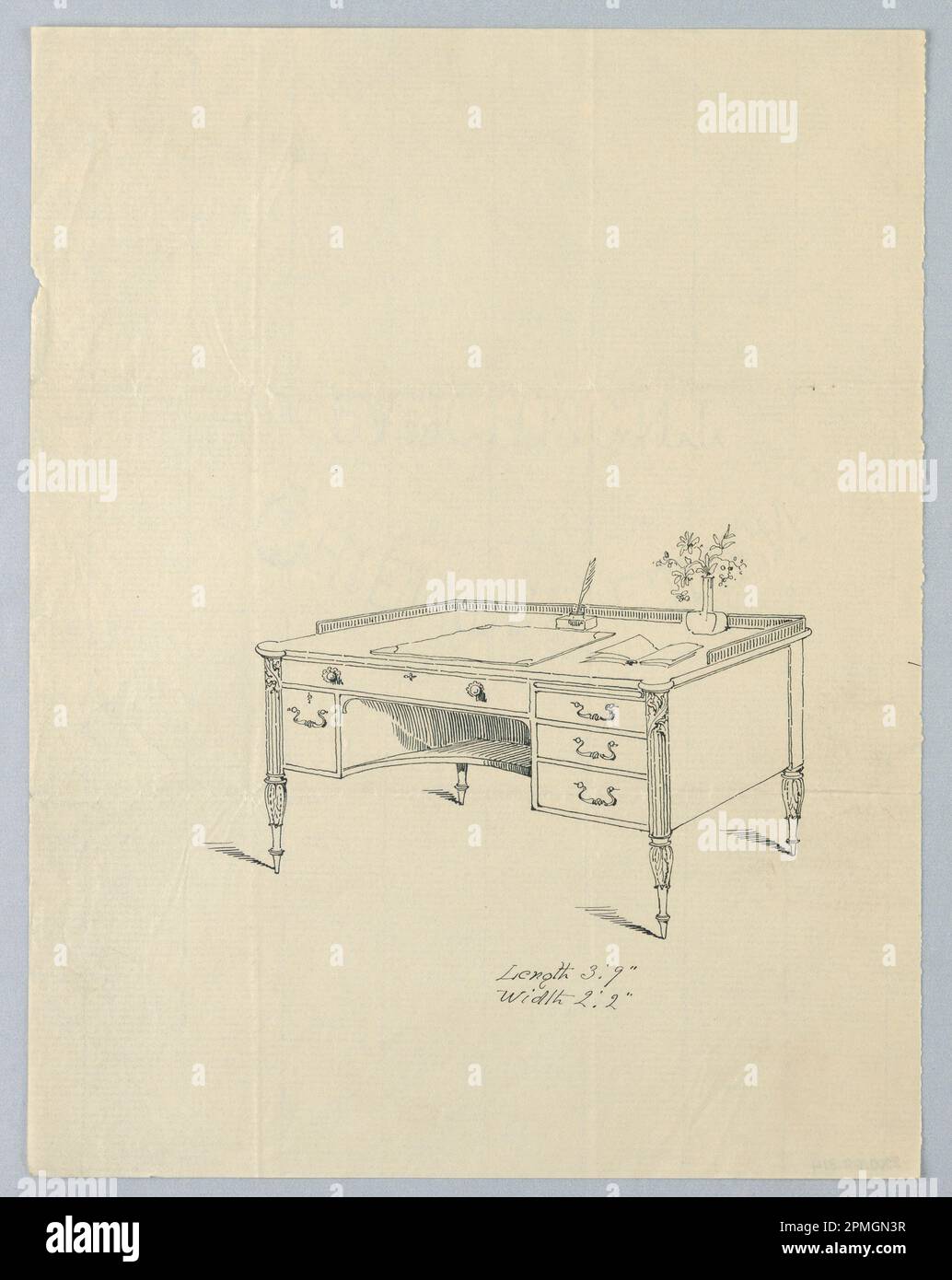 Drawing, Design for Rectangular Writing Table with Quill Pen and ...