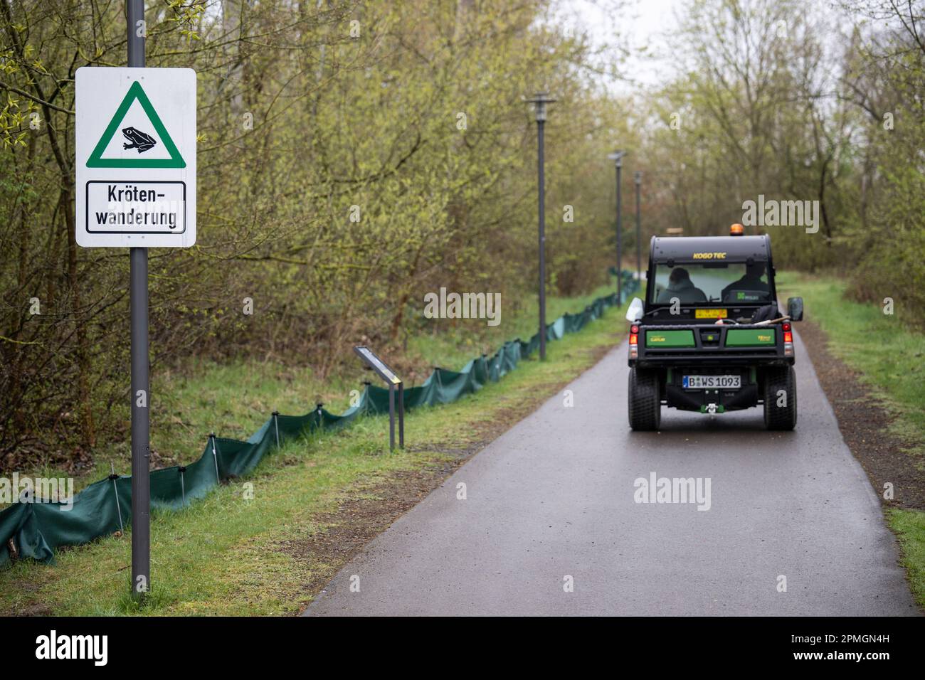 Berlin, Germany. 13th Apr, 2023. A vehicle drives past a sign reading ...