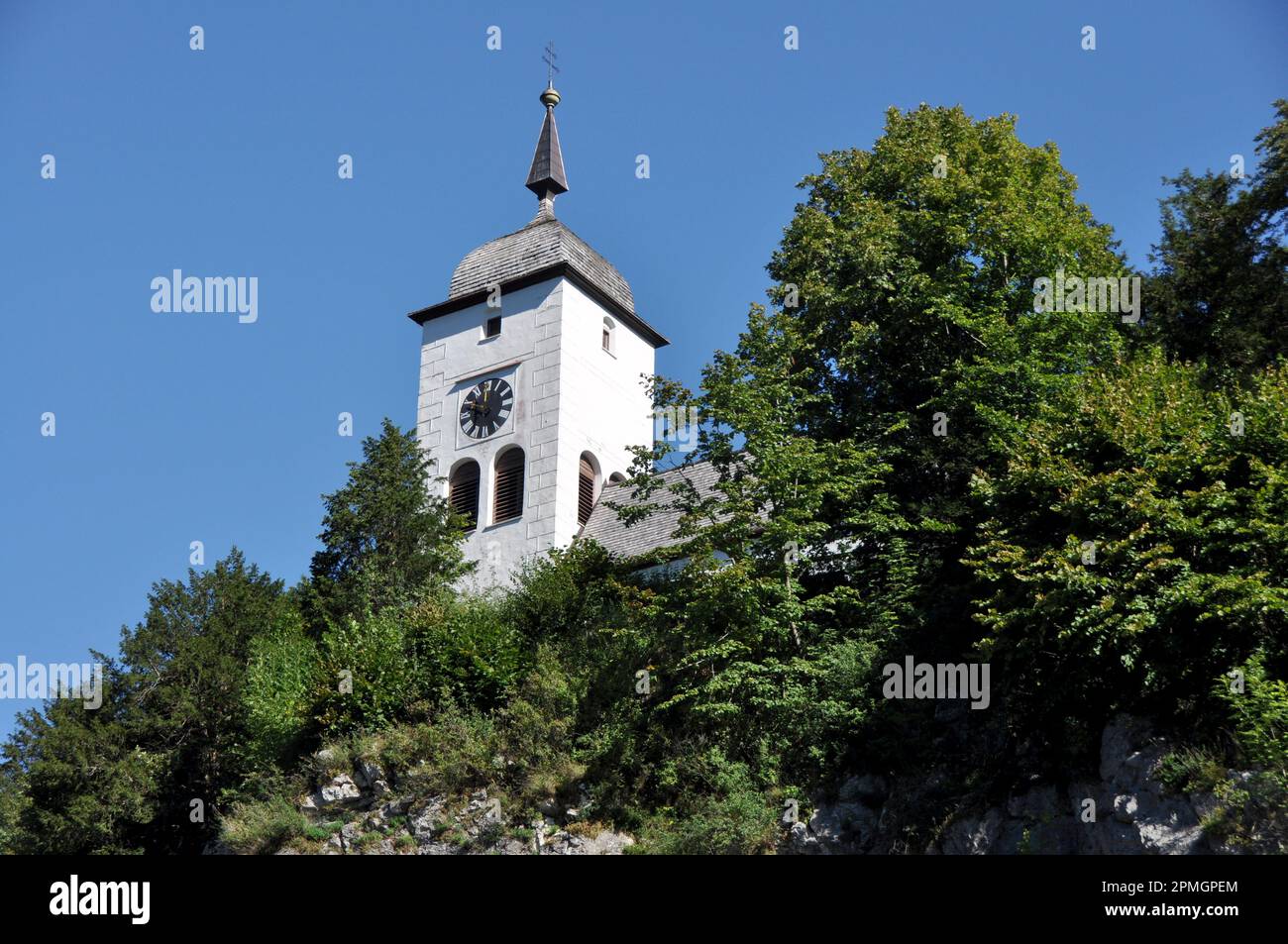 Famous chapel on a rock at Traunkirchen in Upper austria, Salzkammergut ...
