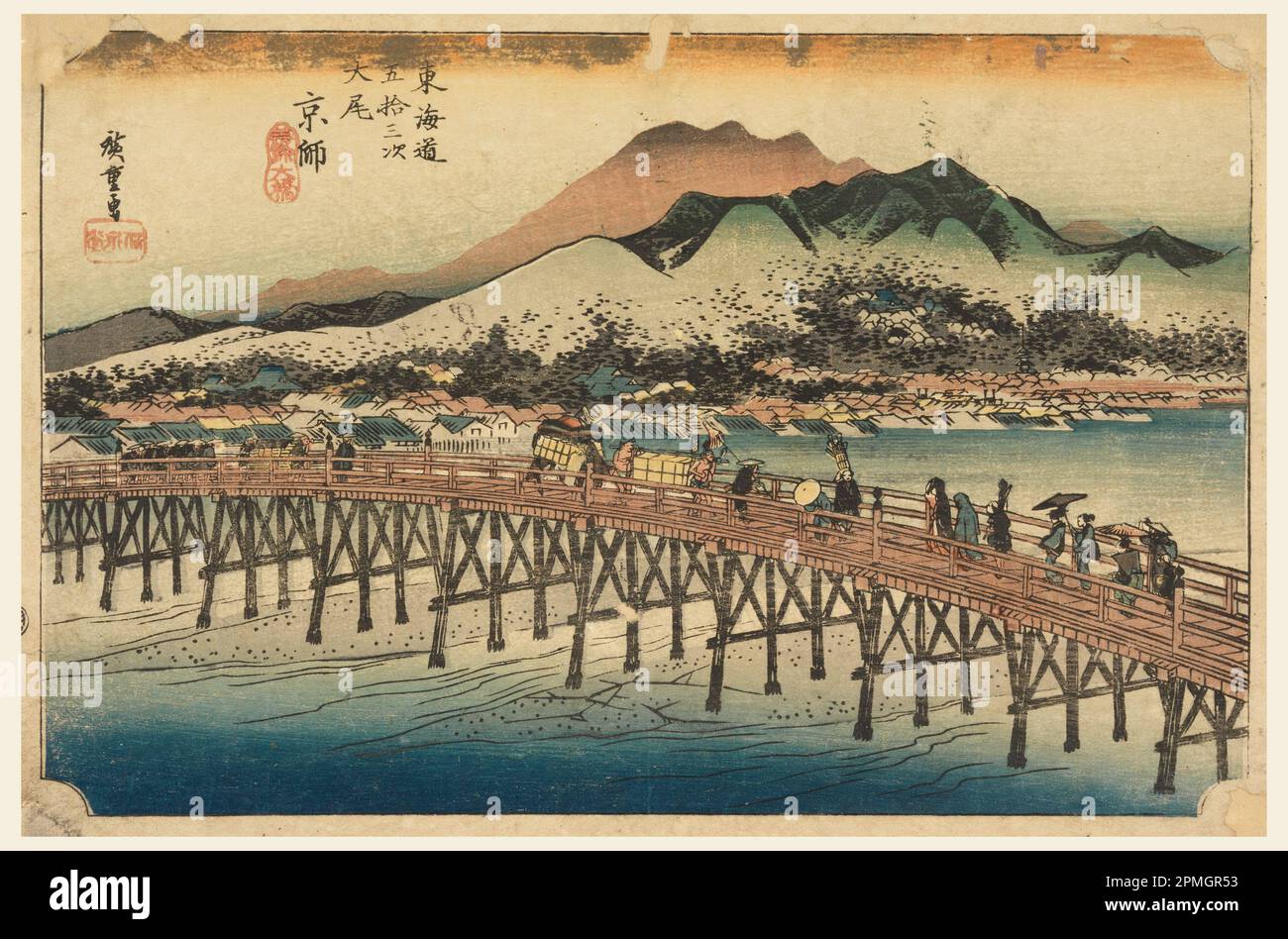 Woodblock Print, Sanjo Bridge, Kyoto, in The Fifty-Three Stations of ...