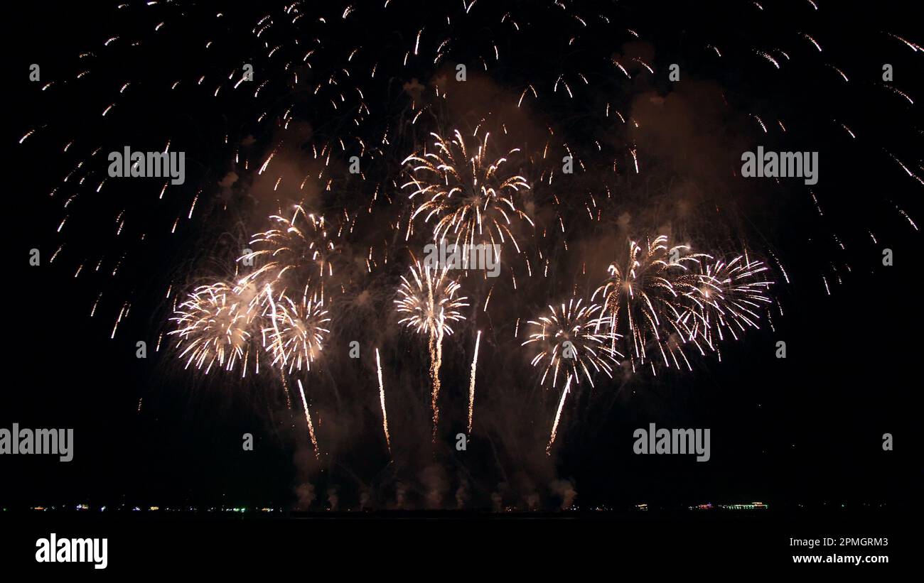 Abstract colored real firework background with big shining glowing ...