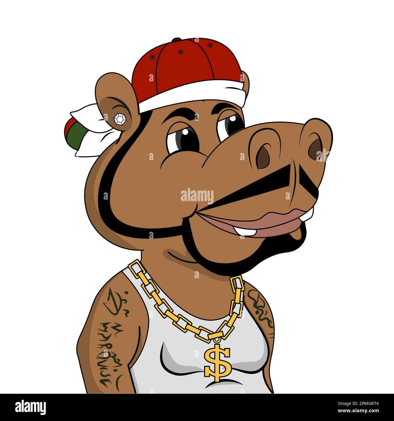 Vector illustration of the rapper hippopotamus isolated on white ...