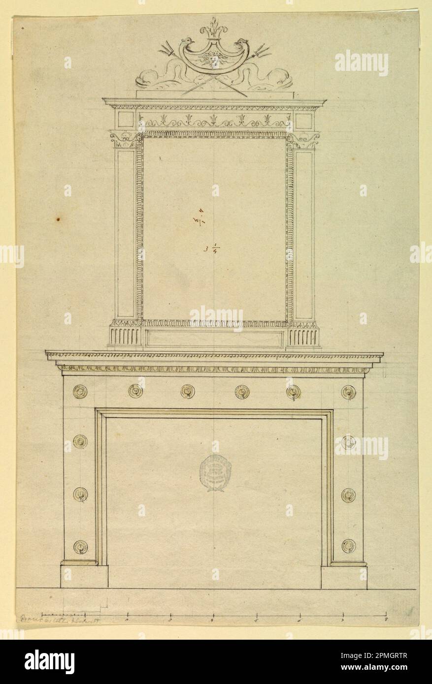 Drawing, Design for a Mantelpice; graphite, pen and ink, brush and ...