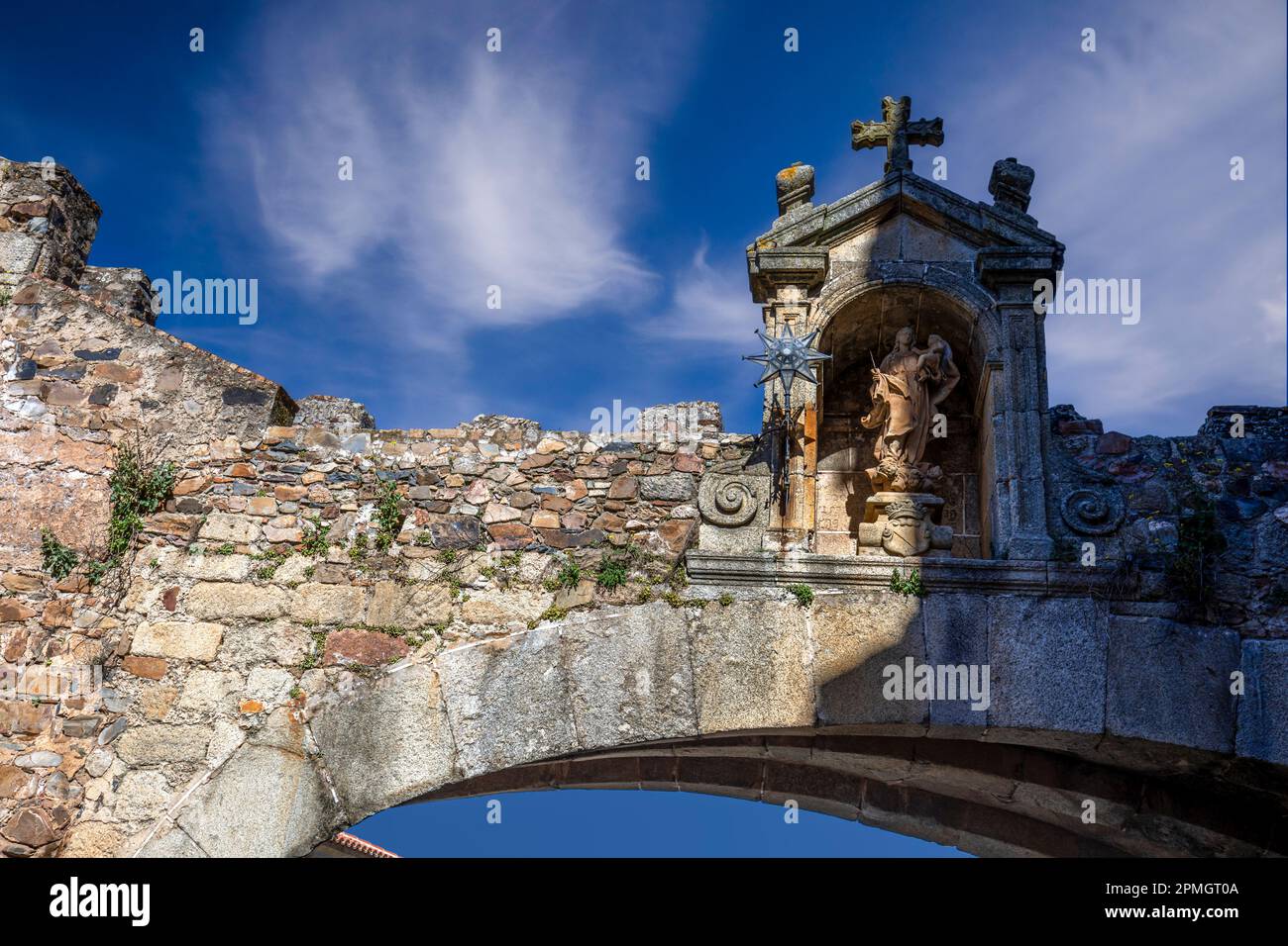 Detail of the Arco de la Estrella entrance to the Monumental city of ...