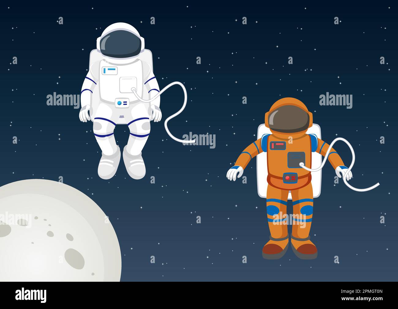 Two astronauts in different positions. Space, Galaxy. Vector ...