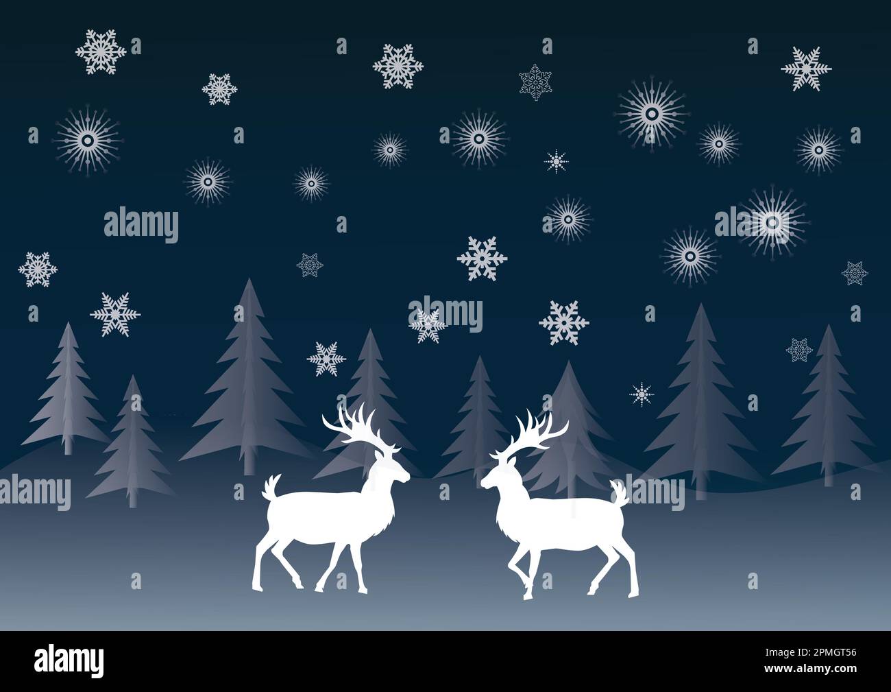 Winter landscape with two reindeer clipart. Vector Illustration Stock ...