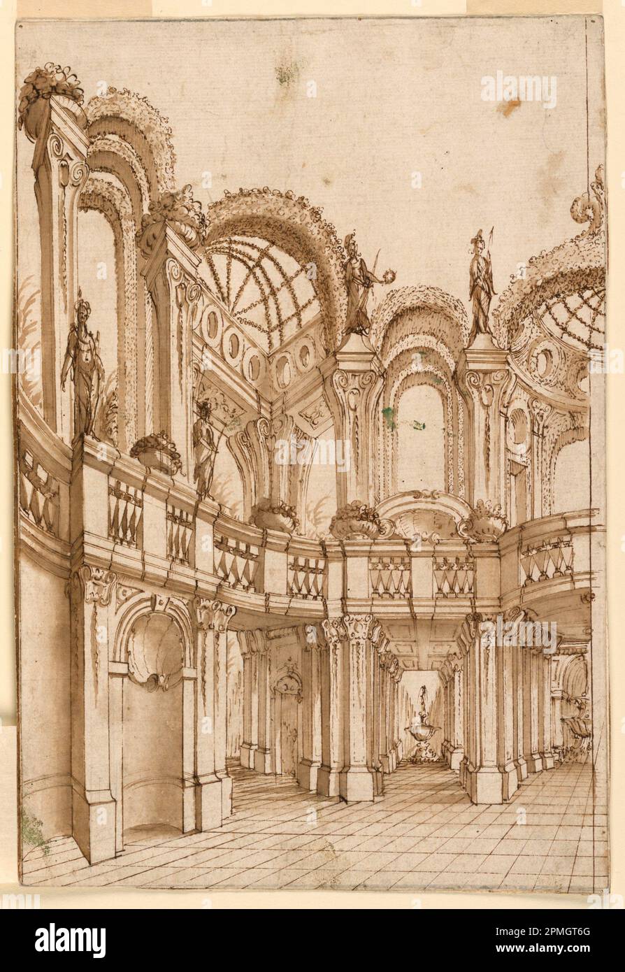 Drawing, Stage Design: Garden Architecture; Italy; pen and bistre ...