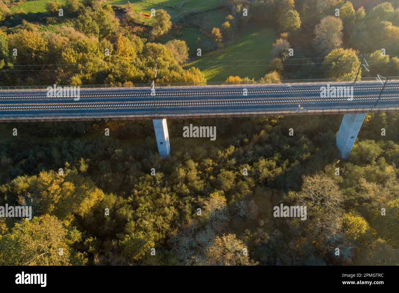 drone aerial view of a high speed rail viaduct at sunset Stock Photo - Alamy