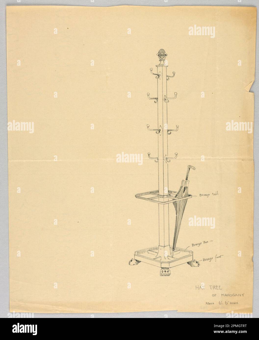 Drawing, Design for Mahogany Hat Tree with Bronze Rail; Designed by A.N ...