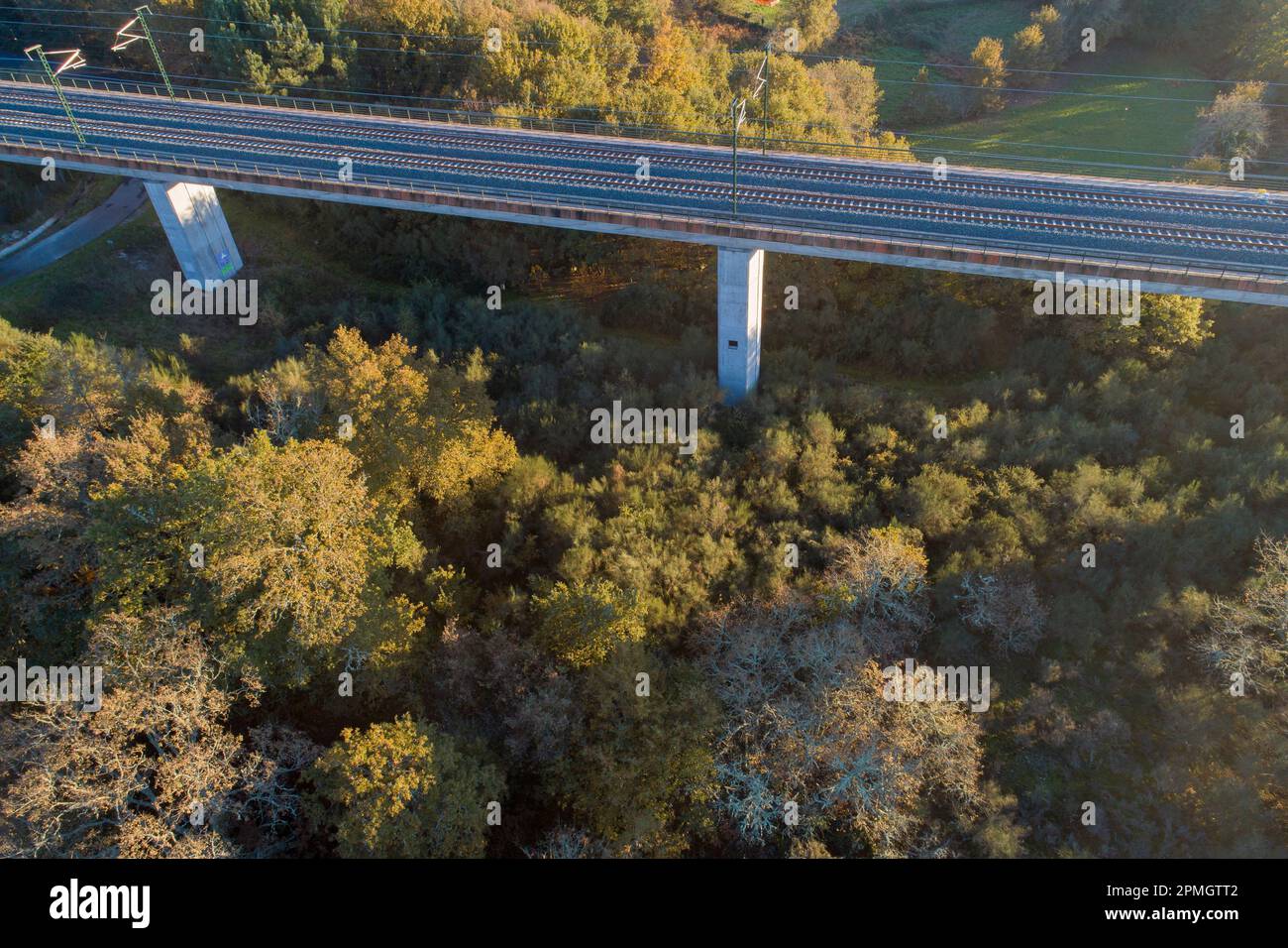 drone aerial view of a high speed railway viaduct Stock Photo - Alamy