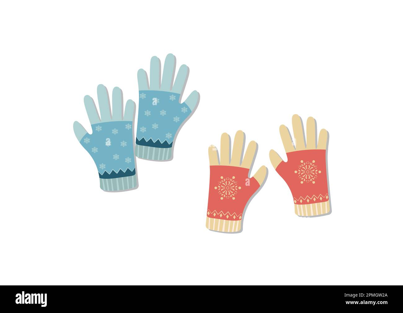 Winter gloves with winter decoration isolated on white background ...