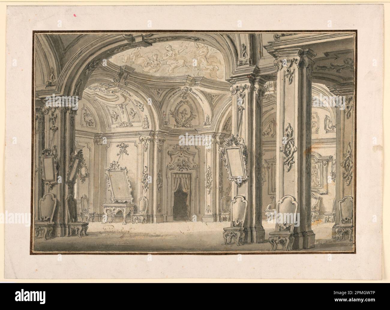 Drawing, Stage Design: Gallery in a Palace; Italy; pen and black ink ...